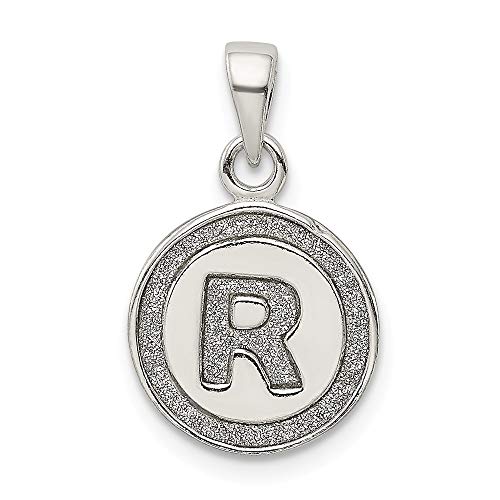 Solid 925 Sterling Silver Glitter Enamel Letter R Circle Pendant Charm - 22mm x 13mm