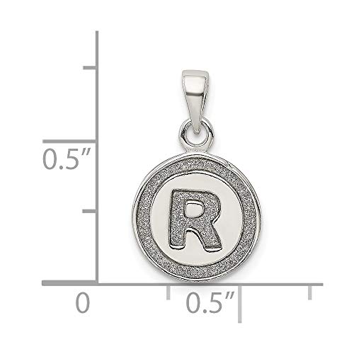 Solid 925 Sterling Silver Glitter Enamel Letter R Circle Pendant Charm - 22mm x 13mm