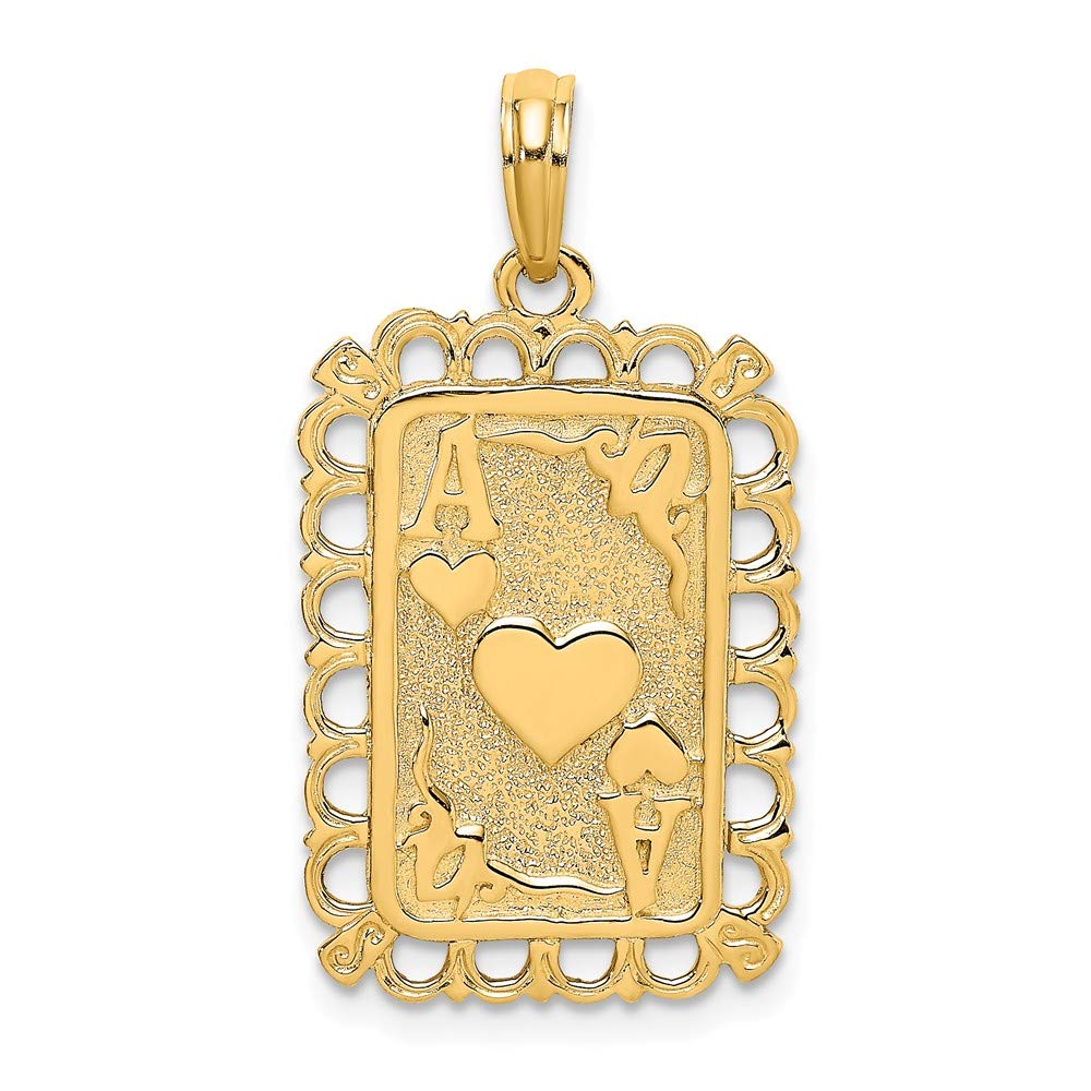 Solid 14k Yellow Gold Hearts Ace Playing Cards Charm Pendant - 28mm x 15mm