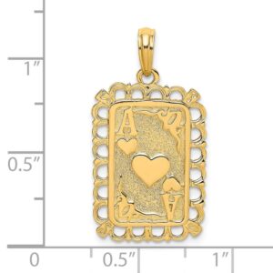 Solid 14k Yellow Gold Hearts Ace Playing Cards Charm Pendant - 28mm x 15mm