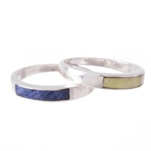 novica artisan handmade sodalite serpentine band rings pair sterling silver stacking peru gemstone [ring front 4 mm w band width 2 mm w] ' dual enchantment' pair