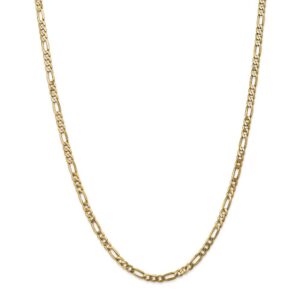 solid 14k yellow gold 4mm flat figaro chain necklace - with secure lobster lock clasp 22"