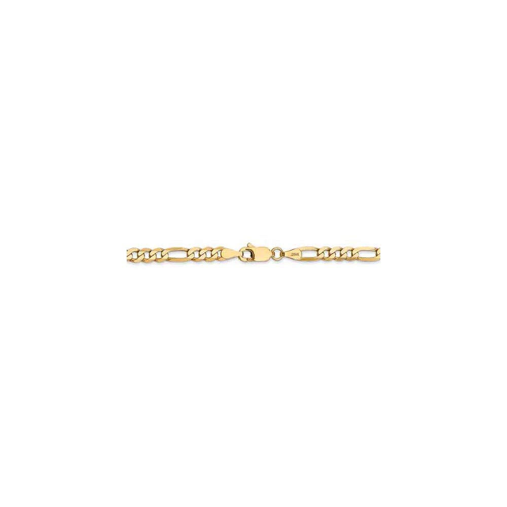 Solid 14k Yellow Gold 4mm Flat Figaro Chain Necklace - with Secure Lobster Lock Clasp 22"