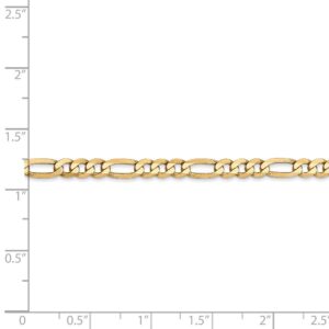 Solid 14k Yellow Gold 4mm Flat Figaro Chain Necklace - with Secure Lobster Lock Clasp 22"