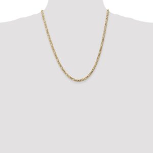 Solid 14k Yellow Gold 4mm Flat Figaro Chain Necklace - with Secure Lobster Lock Clasp 22"