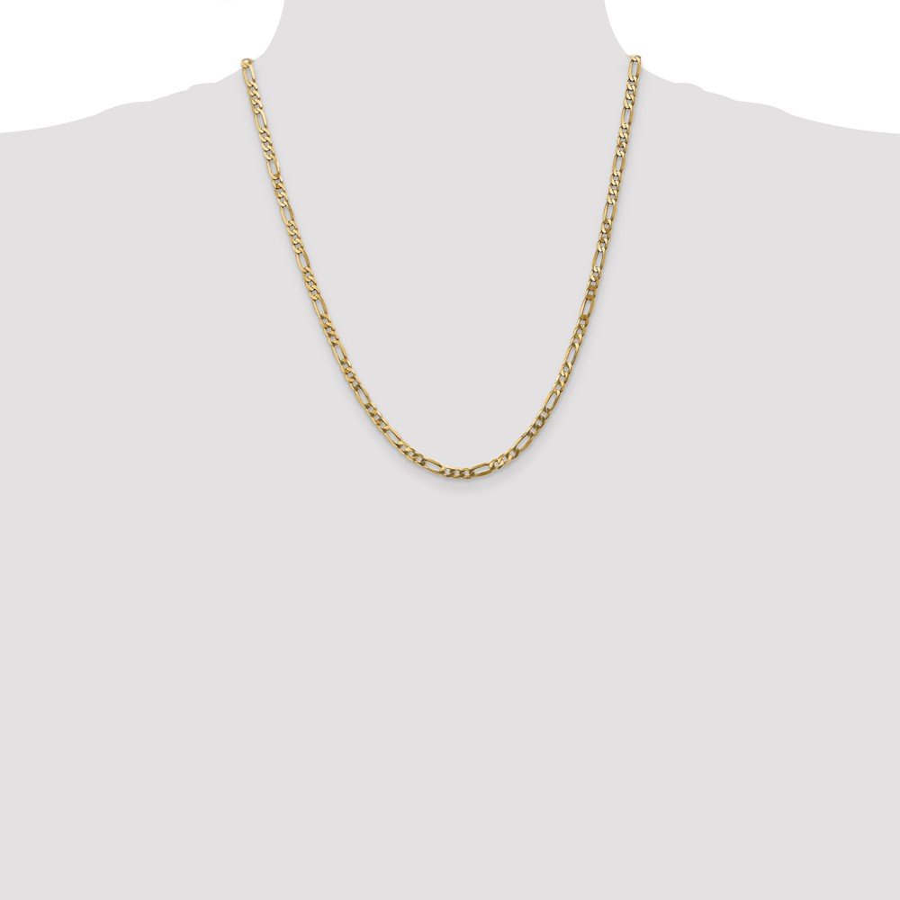 Solid 14k Yellow Gold 4mm Flat Figaro Chain Necklace - with Secure Lobster Lock Clasp 22"