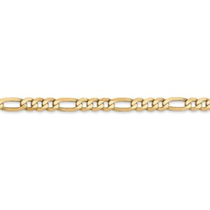 Solid 14k Yellow Gold 4mm Flat Figaro Chain Necklace - with Secure Lobster Lock Clasp 22"