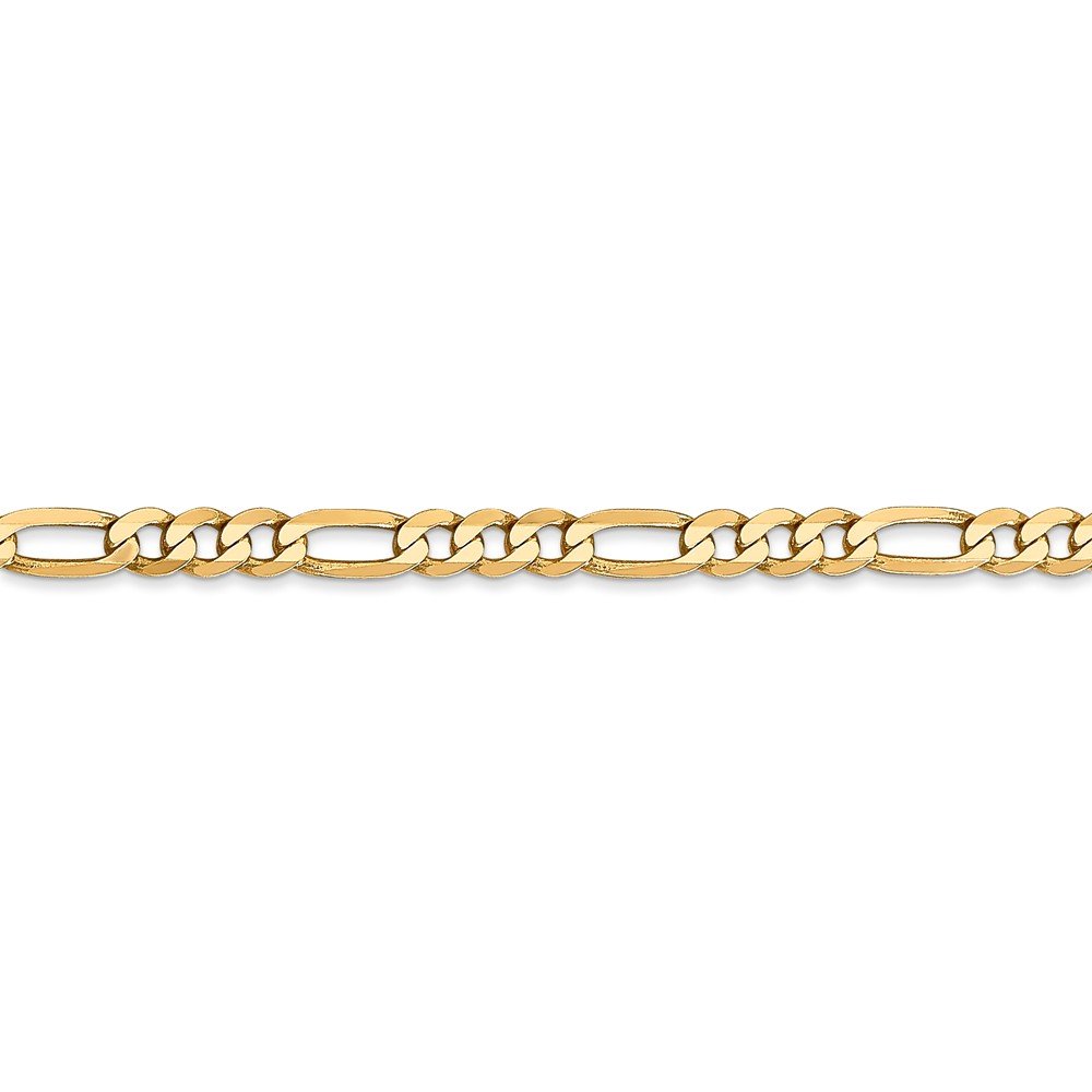 Solid 14k Yellow Gold 4mm Flat Figaro Chain Necklace - with Secure Lobster Lock Clasp 22"