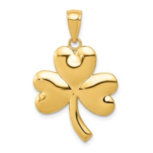 solid 14k yellow gold shamrock charm pendant - 22mm x 19mm