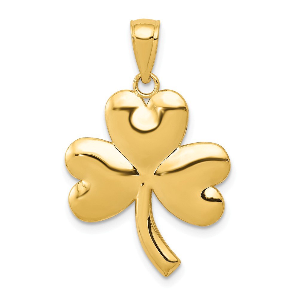 Solid 14k Yellow Gold Shamrock Charm Pendant - 22mm x 19mm