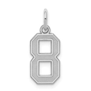 solid 925 sterling silver small number 8 charm brushed matte finish pendant - 19mm x 7mm