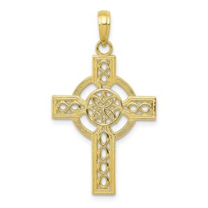 solid 10k yellow gold diamond-cut celtic knot irish claddagh cross pendant charm