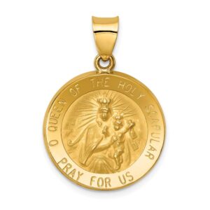 14k yellow gold queen of the holy scapular reversible medal brushed matte finish pendant charm - 22mm x 19mm