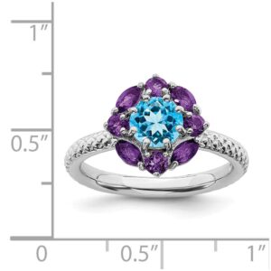 Solid 925 Sterling Silver Stackable Amethyst Purple February Gemstone and Blue Topaz Ring Eternity Band Size 10