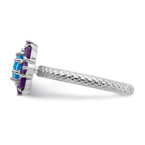 Solid 925 Sterling Silver Stackable Amethyst Purple February Gemstone and Blue Topaz Ring Eternity Band Size 10