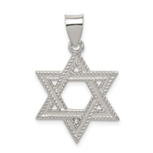 solid 925 sterling silver star of david lucky jewish charm brushed matte finish pendant - 23mm x 18mm