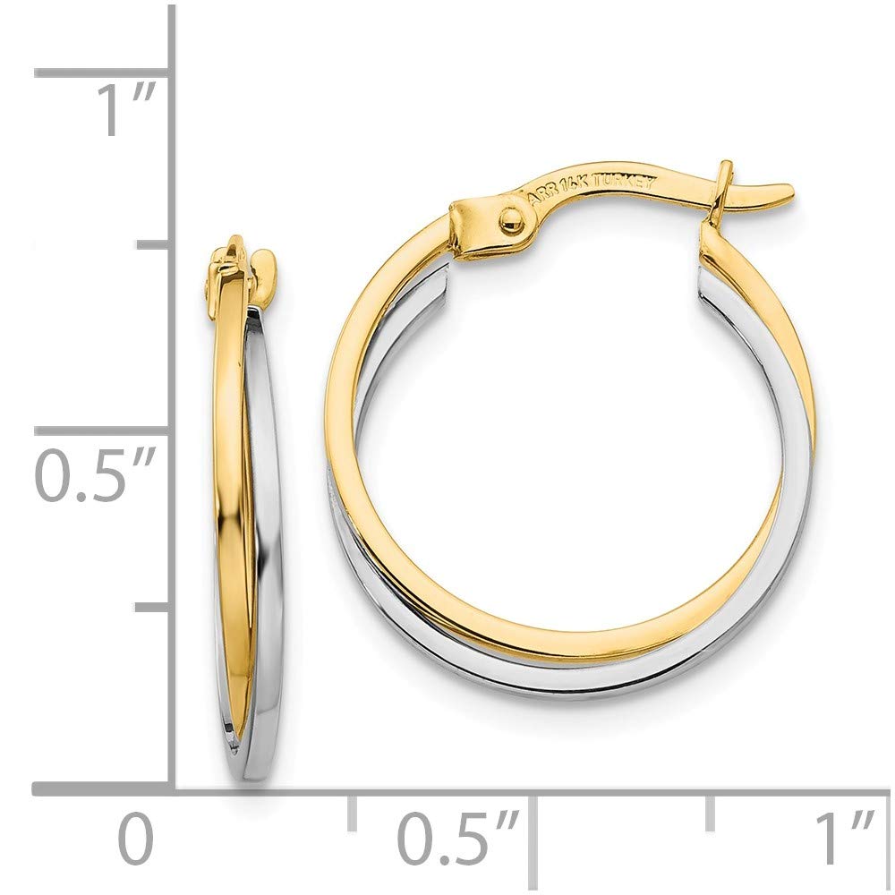 14k Yellow and White Gold Two Tone Tube Hoop Earrings - 20mm x 17mm