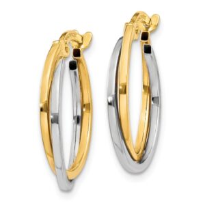 14k Yellow and White Gold Two Tone Tube Hoop Earrings - 20mm x 17mm