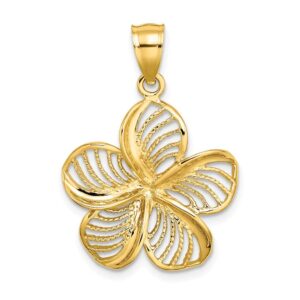 solid 14k yellow gold and beaded plumeria flower charm pendant - 25mm x 19mm