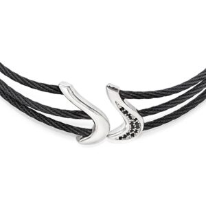 sonia jewels black titanium and 925 sterling silver black spinel cable flex collar 15"