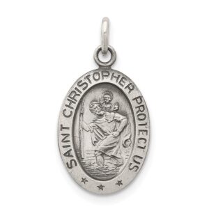 solid 925 sterling silver vintage antiqued catholic patron saint christopher pendant charm oval medal - 21mm x 11mm - jewelry gifts for women wife mom gifts for men husband dad