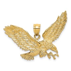 solid 14k yellow gold 2-d eagle beak touching claws charm pendant - 31mm x 34mm