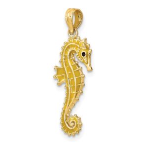 Solid 14k Yellow Gold 3-D Enamel Seahorse Charm Pendant - 21mm x 10mm