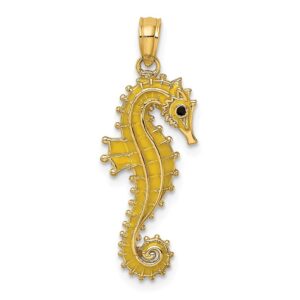 Solid 14k Yellow Gold 3-D Enamel Seahorse Charm Pendant - 21mm x 10mm