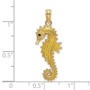 Solid 14k Yellow Gold 3-D Enamel Seahorse Charm Pendant - 21mm x 10mm