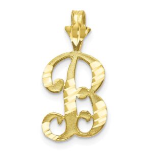 solid 10k yellow gold diamond-cut grooved initial letter b alphabet charm pendant - 20mm x 11mm