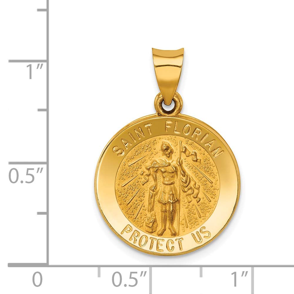 14k Yellow Gold Catholic Patron Saint Florian Medal Brushed Matte Finish Pendant Charm - 21mm x 18mm