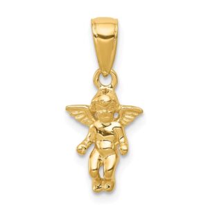 solid 14k yellow gold small guardian angel pendant charm - 19mm x 9mm