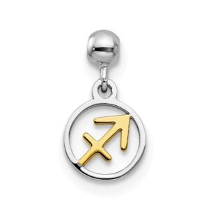 solid 925 sterling silver mio memento and gold tone sagittarius charm pendant - 12mm x 6mm