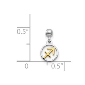 Solid 925 Sterling Silver Mio Memento and Gold Tone Sagittarius Charm Pendant - 12mm x 6mm