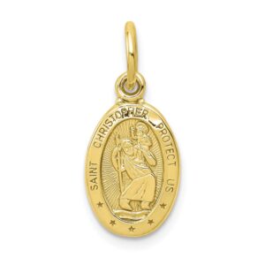 10k yellow gold solid catholic patron saint christopher brushed matte finish pendant charm - 20mm x 9mm