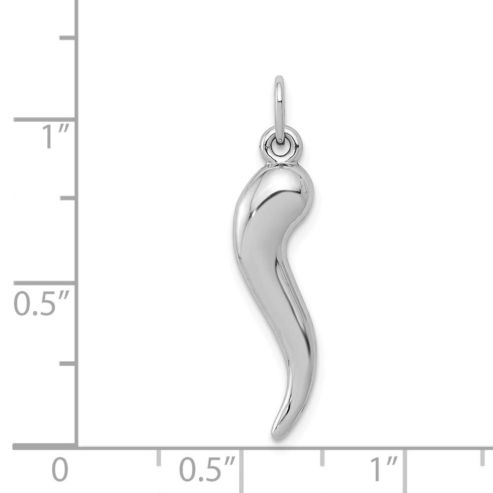 Solid 14k White Gold Cornicello Italian Horn Protection Charm Pendant - 26mm x 6mm