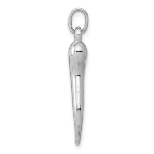 Solid 14k White Gold Cornicello Italian Horn Protection Charm Pendant - 26mm x 6mm