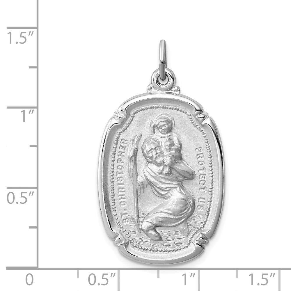 Solid 925 Sterling Silver Catholic Patron Saint Christopher Pendant Charm Medal - 35mm x 20mm