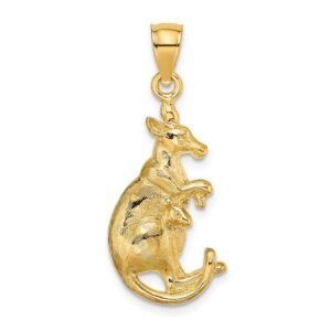 solid 14k yellow gold 2-d kangaroo with baby in pouch charm pendant - 26mm x 13mm