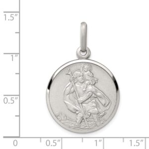 Solid 925 Sterling Silver Catholic Patron Saint Christopher Pendant Charm Round Medal - 35mm x 25mm