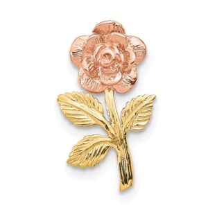 solid 14k gold two-tone mini pink rose flower chain slide pendant charm - 17mm x 10mm