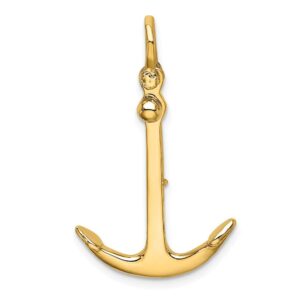 Solid 14k Yellow Gold 3-D Anchor 2 Piece and Moveable Charm Pendant - 37mm x 17mm