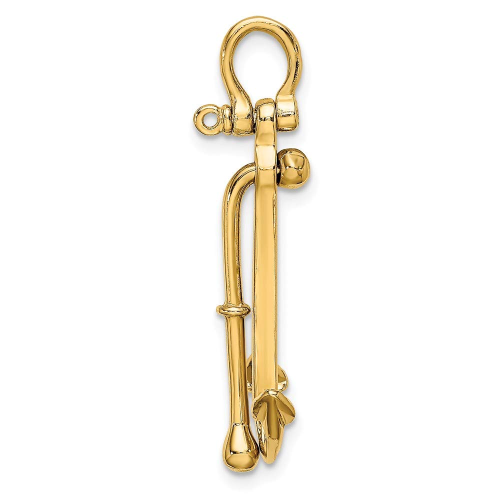 Solid 14k Yellow Gold 3-D Anchor 2 Piece and Moveable Charm Pendant - 37mm x 17mm