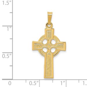 Solid 14k Yellow Gold Celtic Knot Irish Claddagh Cross Charm Pendant - 32mm x 16mm