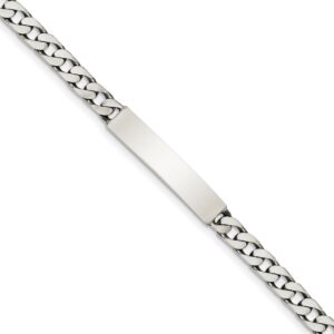 solid 925 sterling silver 7inch engravable vintage antiqued curb cuban link id bracelet engravable identification name bar tag - with secure lobster lock clasp 7" (width = 6mm)