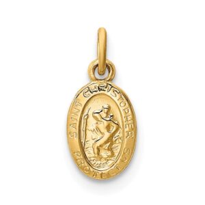 solid 14k yellow gold catholic patron saint christopher medal charm pendant - 14mm x 6mm