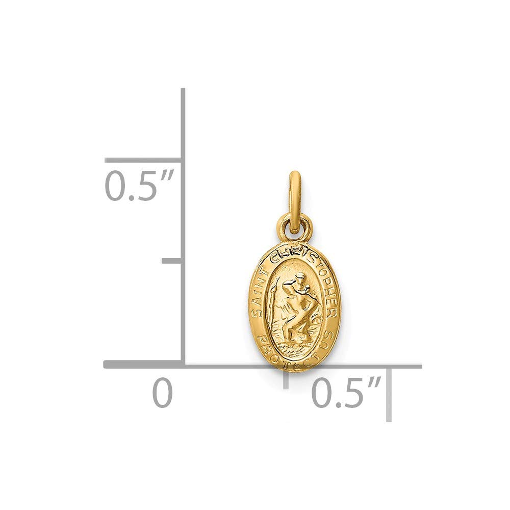 Solid 14k Yellow Gold Catholic Patron Saint Christopher Medal Charm Pendant - 14mm x 6mm