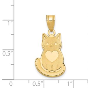 Solid 14k Yellow Gold Laser Cut Cat with Heart Charm Pendant