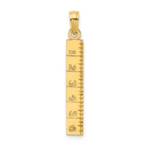 solid 14k yellow gold six inch ruler charm pendant - 21mm x 3mm