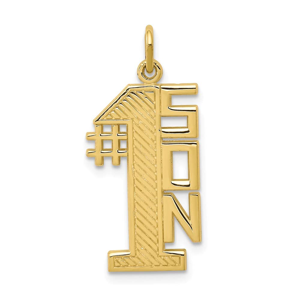 Solid 10k Yellow Gold Lined Design Number One # 1 Son Charm Pendant - 27mm x 11mm